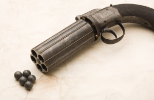 antique firearms: 1830's English pepperbox revolver.